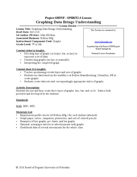 Graphing Data Brings Understanding Lesson Plan For 9th 11th Grade