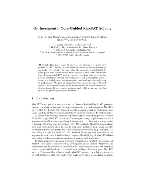 Pdf On Incremental Core Guided Maxsat Solving