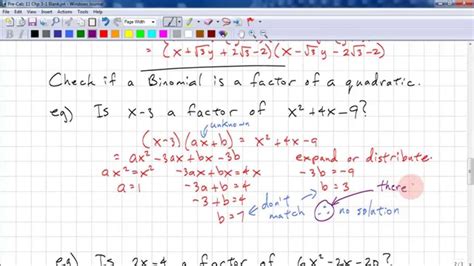 Precalculus 11 Chp 31 Factoring Polynomial Expressions Youtube
