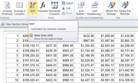 Sort Table In OneNote Office OneNote Gem Add Ins