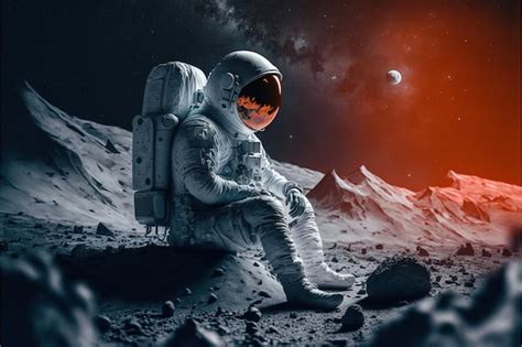 Premium Ai Image Astronaut Sitting And Exploring On Moon Created Using Generative Ai Technology