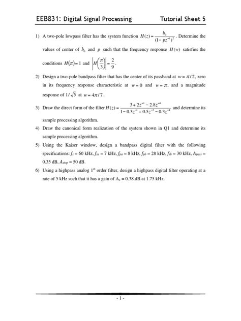 digital signal processing tutorial sheet 5 pz b z h pdf