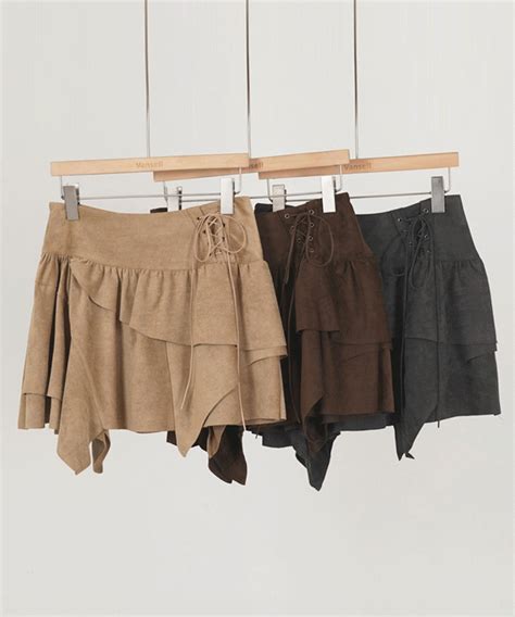 3컬러sml 스웨이드 언발 리본 포인트 캉캉 미니스커트 스커트 캉캉치마 힙 유니크 Y2k 가을신상 가을코디 속바지 에이블리