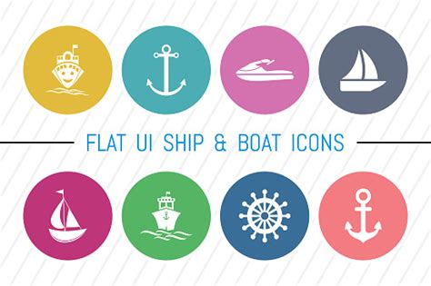 플랫 Ui 8 색 배 및 배 아이콘 세트 Eps10입니다 매우 유용한 물 전송 아이콘 설정 간단한 그림입니다 웹 모바일 소프트웨어 및 애플 리 케이 션에 대 한 유용한