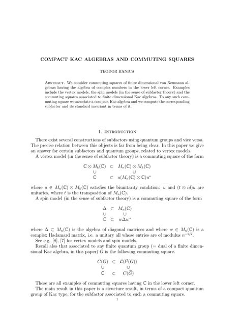 Pdf Compact Kac Algebras And Commuting Squares