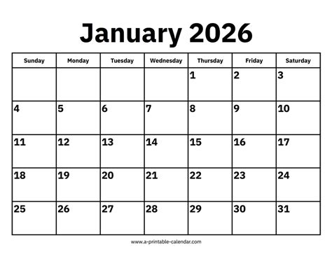 January 2026 Calendar A Printable Calendar