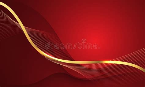 Abstract Gold Line Ribbon Curve Overlap On Red Fabric Wave Design