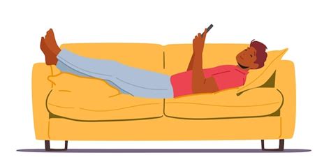 Premium Vector Relax Lazy Time Young Man Using Phone Lying On Sofa Or