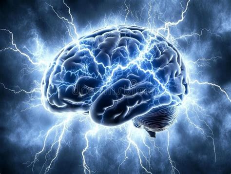 Electrifying Digital Depiction of a Glowing Blue Brain Surrounded by Lightning Bolts ...