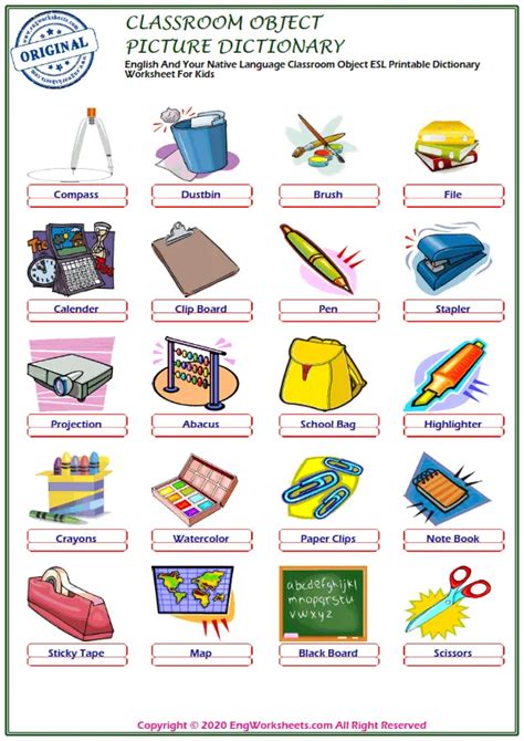 Classroom Objects Printable English Esl Vocabulary Worksheets Engworksheets