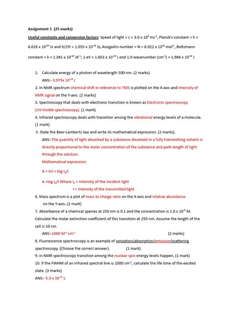 Assignment 1 Pdf Spectroscopy Electromagnetic Spectrum