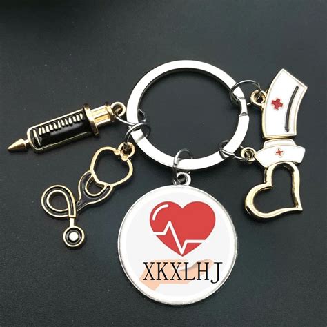 새로운높은 품질 1 조각 간호사 의료 주사기 청진 기 이미지 키 체인 유리 카보 숑 및 유리 돔 키 링 펜 던 트 선물열쇠고리 Aliexpress