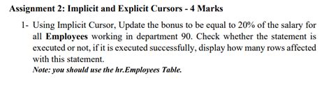 Solved Assignment Implicit And Explicit Cursors Marks Chegg