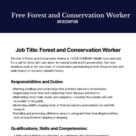 Free Forest And Conservation Worker Job Description Template To Edit Online