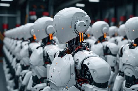 Ai Assembly Line Serial Production Of Robots With Artificial Intelligence Stock Illustration