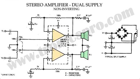 Stereo Amplifier Dual Supply Circuit Diagram Tronicspro