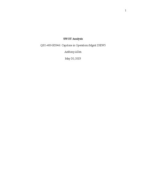 Swot Analysis Assignment Swot Analysis Qso 489 H5946 Capstone In