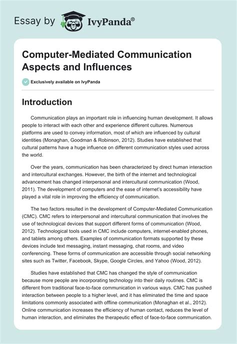 Computer Mediated Communication Aspects And Influences 2470 Words Essay Example