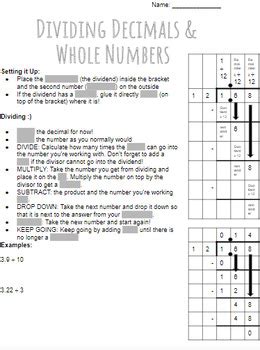 Dividing Decimals With Whole Numbers Guided Notes Practice TPT