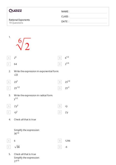 50 exponents worksheets for 8th grade on quizizz free and printable