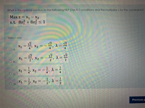 solved what is the optimal solution to the following nlp