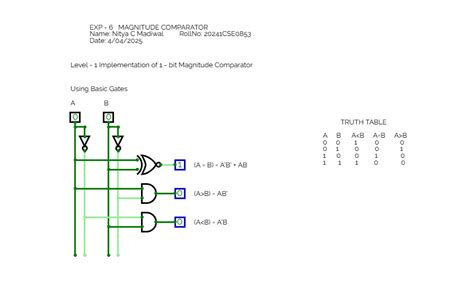 CircuitVerse EXP One Bit Magnitude Comparator Using Basic Gates