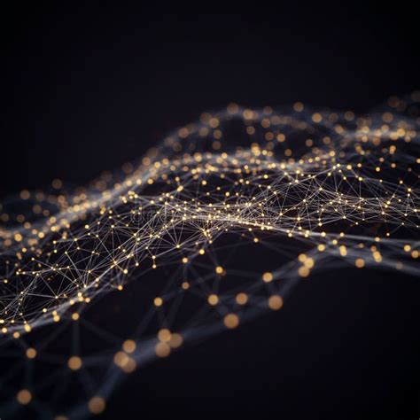 A Complex Network Of Interconnected Lines And Bright Nodes Against A Dark Stock Illustration