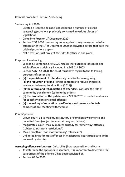 Lecture 13 Sentencing Criminal Procedure Lecture Sentencing Sentencing Act 2020 Created A