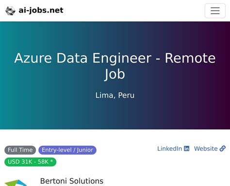 Hiring Azure Data Engineer Remote Job In Lima Peru Raimljobs