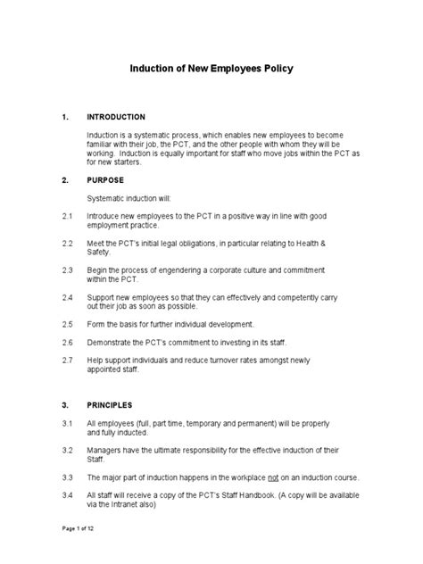 Induction Policy For New Employees 782 205 Pdf