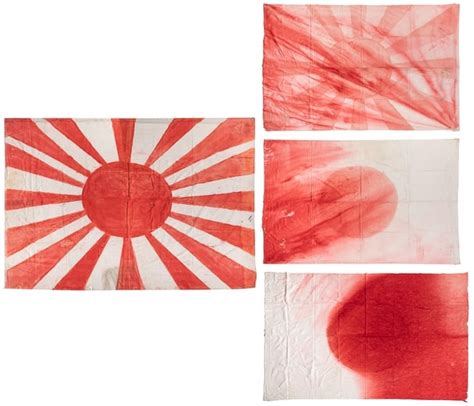 World War Ii Four Japanese Flags Circa 1940s Tempera In