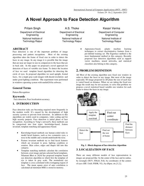 Pdf A Novel Approach To Face Detection Algorithm