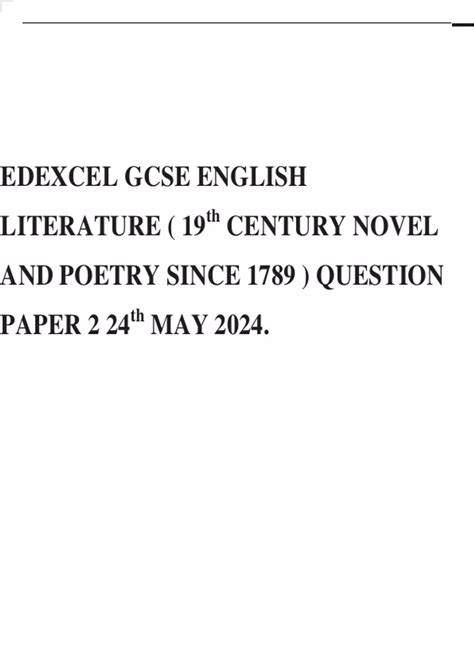 Edexcel Gcse English Literature 19th Century Novel And Poetry Since 1789 Question Paper 2