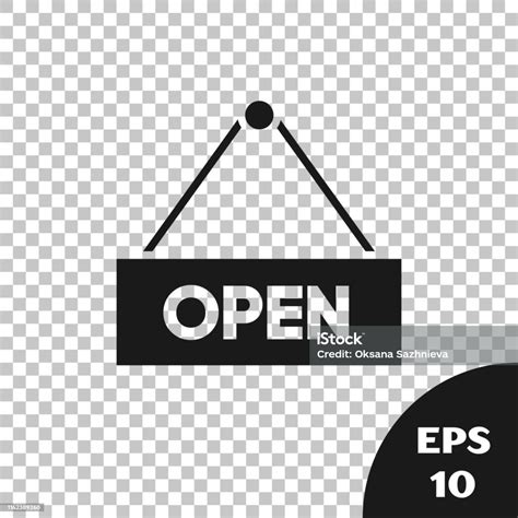 텍스트와 검은 매달려 기호 투명 한 배경에 격리 된 문 아이콘을 엽니다 벡터 일러스트레이션 개념에 대한 스톡 벡터 아트 및 기타 이미지 Istock