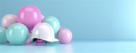 Colorful Bellon With Safety Helmet On Blue Background Colorful Bellon