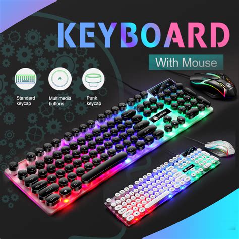 LED Gaming Keyboard Mouse Elegant Slim USB Wired Keyboard LED Light I Tetikus PC Computer Gaming