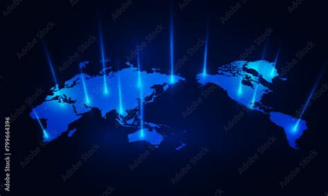 Abstract Map Of The Planet World Map Global Social Network Future Blue Futuristic Background