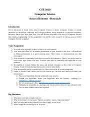 What Is Computer Science Assignment Docx CSE 1010 Computer Science Areas Of Interest