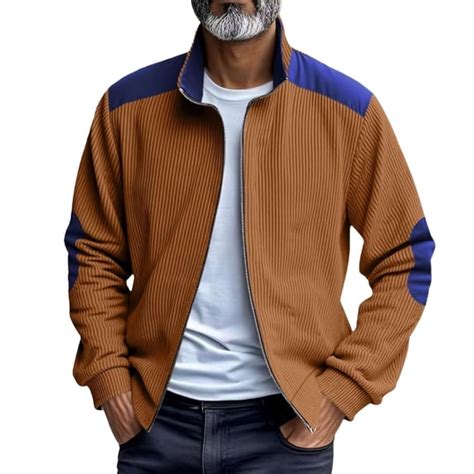 Yokua Mens Corduroy Jacket Full Zip Patchwork Mock Neck Jackets Fall