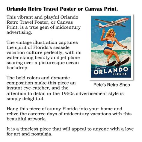 Orlando Retro Travel Poster Or Canvas Print Vintage 1950s Florida