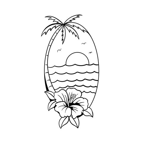 Beach Scene Clip Art Black And White