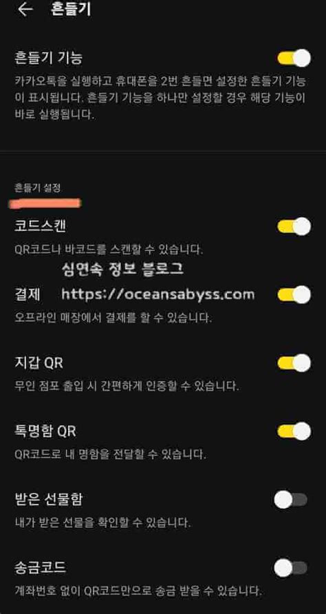 카카오톡 Qr코드 스캔 흔들기 설정 방법 심연속의정보