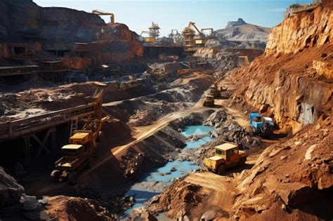 premium ai image mining operation with large excavators generative ai