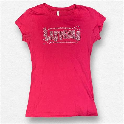 Hot Pink Fitted Tee Bedazzled With Las Vegas In Depop