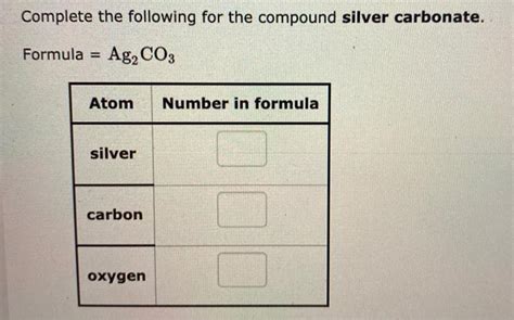 Solved Complete The Following For The Compound Silver