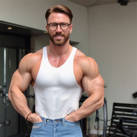 Chris Evans Large Muscle Man Only In A Transparet White Jockstrap