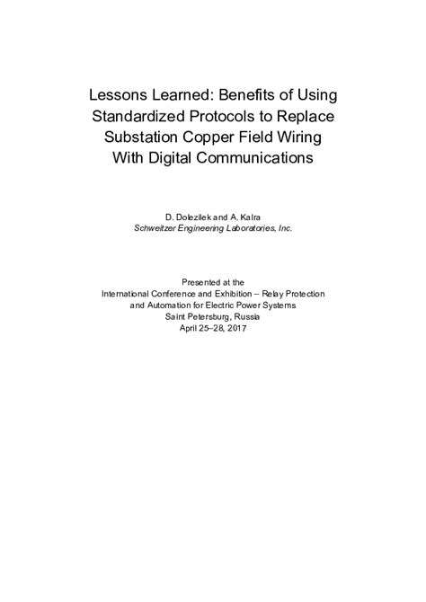 Pdf Lessons Learned Benefits Of Using Standardized Protocols To Replace Substation Copper