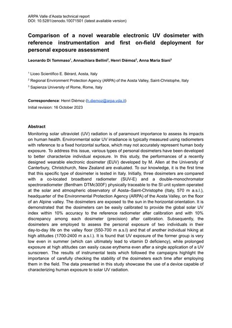 Pdf Comparison Of A Novel Wearable Electronic Uv Dosimeter With Reference Instrumentation And