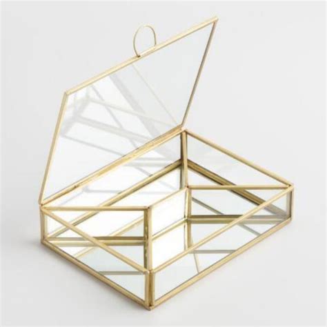 Rectangle Golden Rectangular Glass Jewellery Box Jewellery Organizer