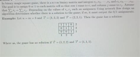 Solved In Binary Magic Square Game There Is A N×m Binary
